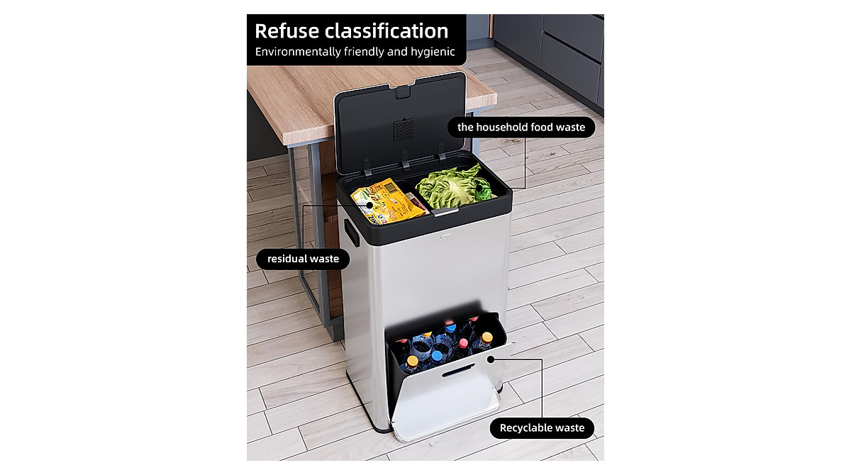 Compact 14 Gal Vertical Trash Can with Recycling Features