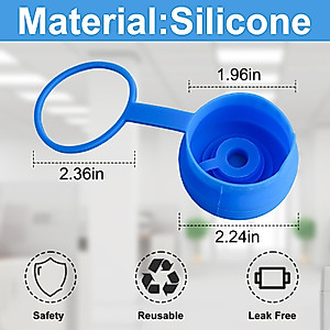 5 Gallon Water Jug Cap 8 PCS Reusable Water Bottle Spout Replacement Lids for 55mm Water Bottles Jug Seal with Strap Non Spill Silicone Water Bottle Cap