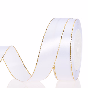 YASEO 25 Yards 1 Inch White Satin Ribbon with Gold Edges, Gold Border Fabric Ribbons for Gift Wrapping and Crafts