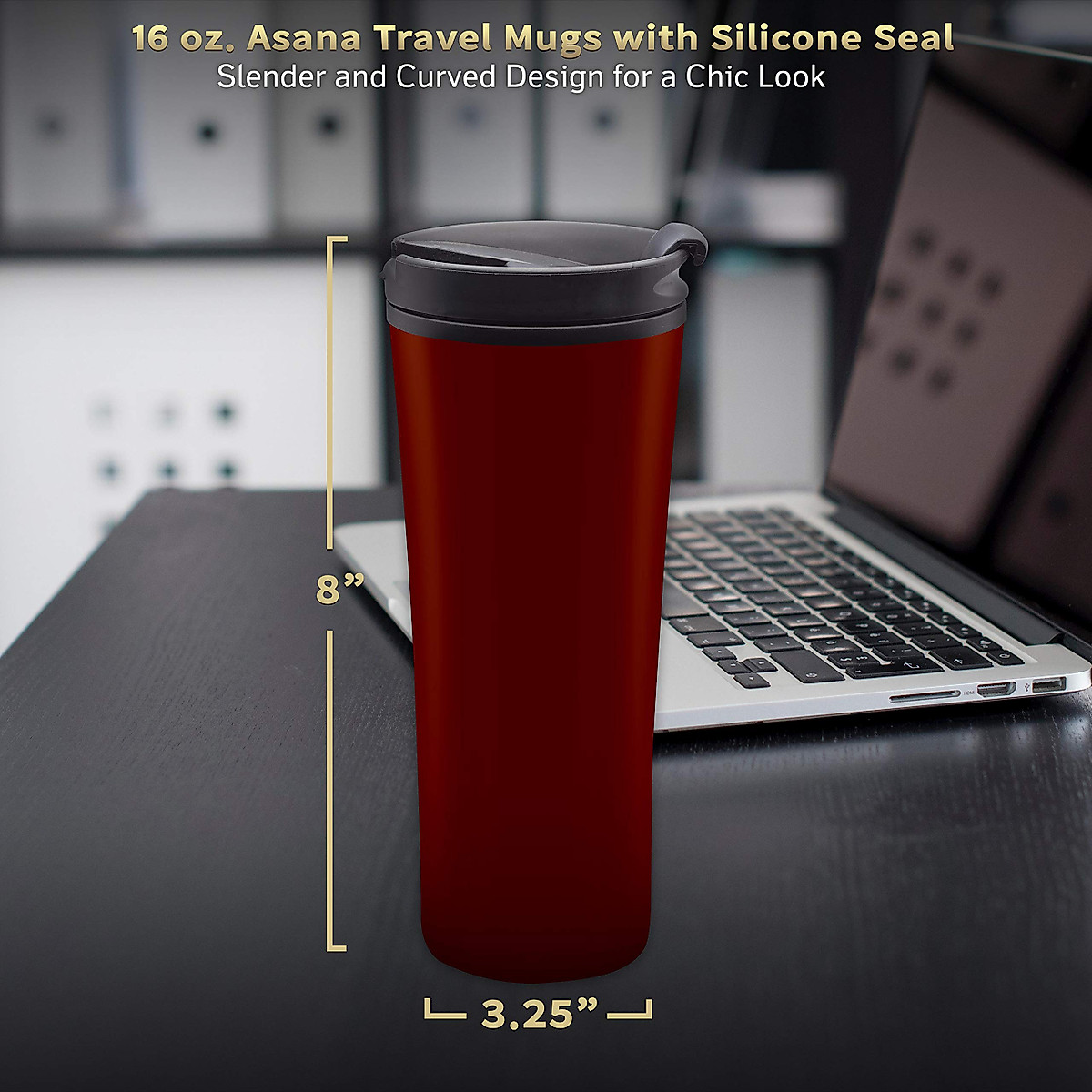 DISCOUNT PROMOS 16 oz. Asana Travel Mugs with Silicone Seal - 6 Pack - Red