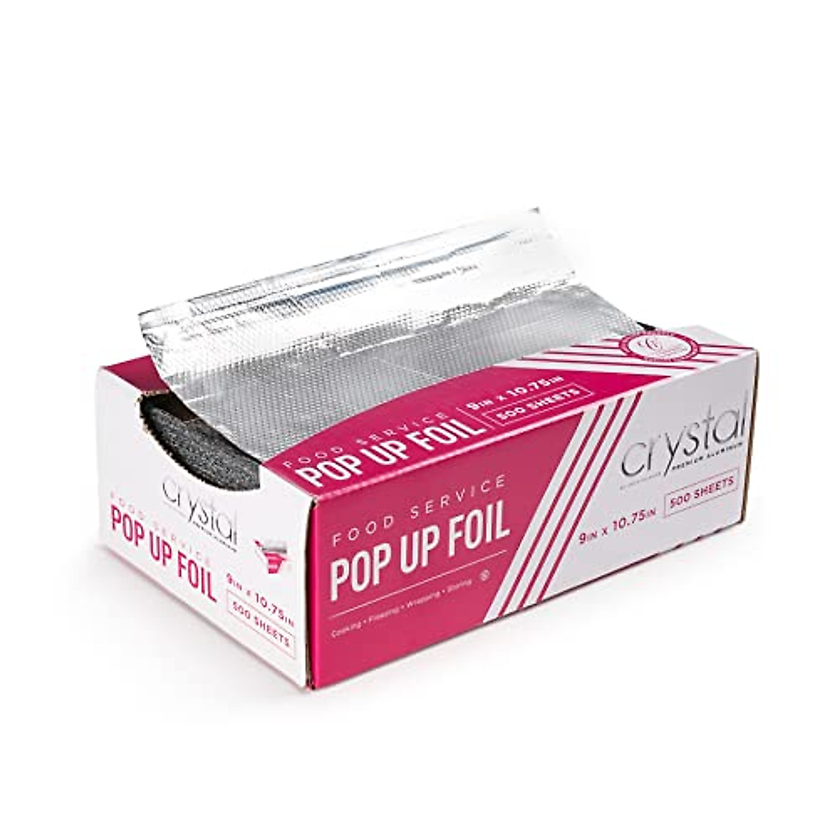 Crystal by Crystalware Aluminum Foil Sheets - Precut Foil Sheets - Pop Up Foil Sheets for Storing, Cooking Food - Premium Aluminum Foil Wraps - Single Foil Sheets 9" x 10.75" - 500 Sheets