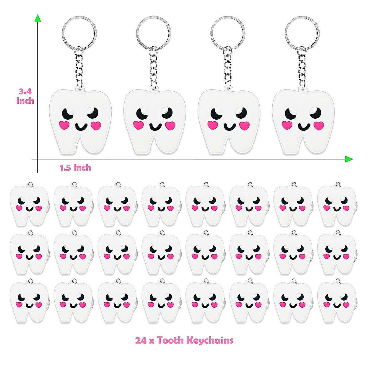 CiciBear 24 Pack Tooth Keyring Party Decorations for First Tooth?Teeth Party,First Birthday,Clinic Graduation