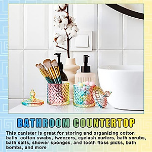 4 Pcs Crystal Glass Candy Jar with Lid Home Decorative Jar Glass Storage Bathroom Jars Jewelry Box Canister Jar for Cotton Swab Glass Jar Decor for Bathroom, Pantry, Living Room, Kitchen (Colorful)