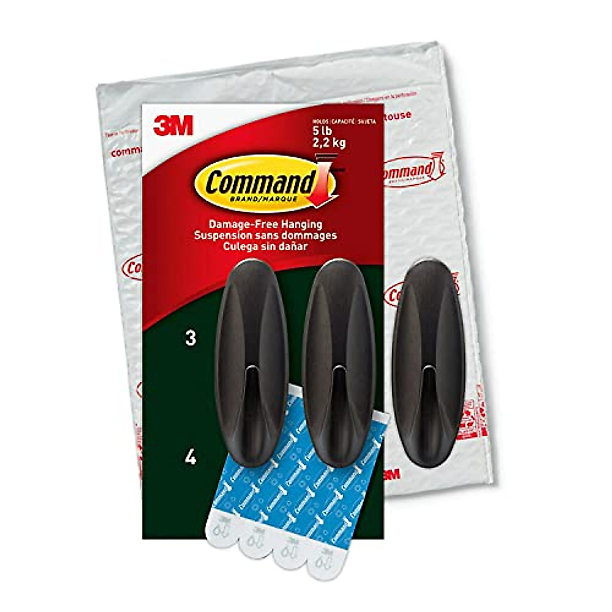 Command Outdoor Large Hooks, Bronze, Holds up to 5 lbs, 3-Hooks, 4-Strips, Decorate Damage-Free