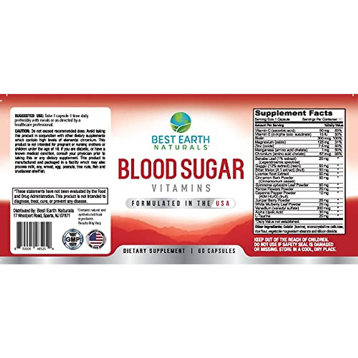 Best Earth Naturals Blood Sugar Vitamins, 60 Count