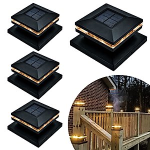 Lightalent Solar Post Lights, Outdoor Post Cap Lights for Fence, Deck, Patio, or Garden, LED High Brightness Waterproof Decorative Warm Lamps, Fits 4x4, 5x5 or 6x6 Wooden Posts (4 Packs)