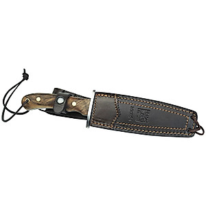 Joker Bowie CN96 Hunting Knife. Knife with Walnut Wood Handle and Full Tang Stainless Steel Mova Blade of 5.7 inches. Includes brown leather sheath