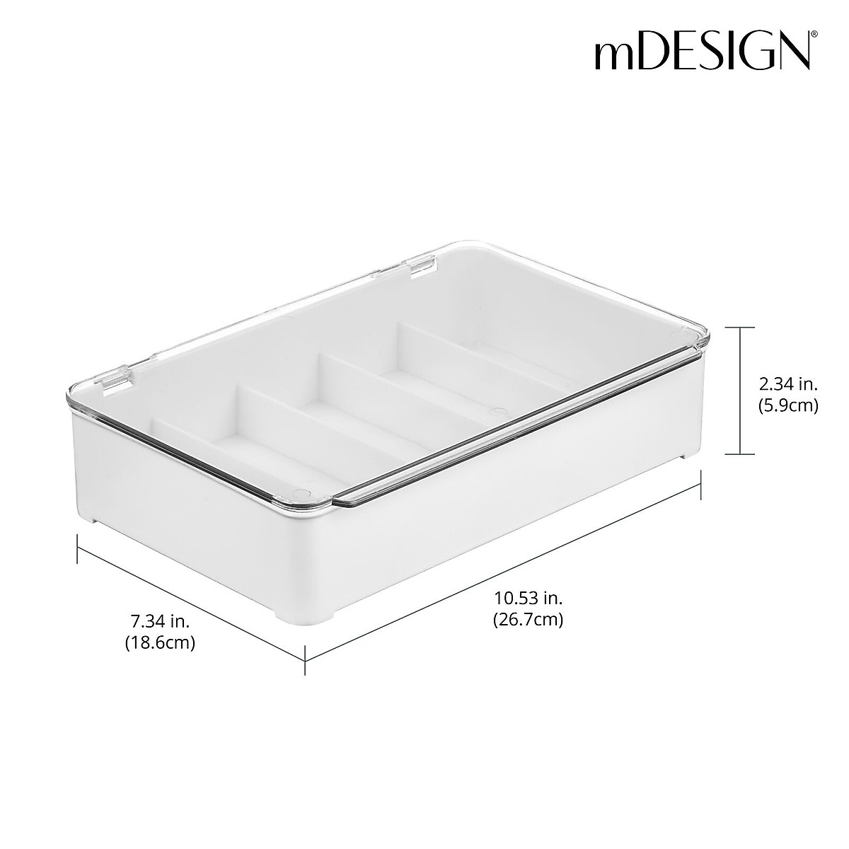 mDesign Plastic Stackable Eyeglass Case Storage Organizer with Hinged Lid for Unisex Sunglasses, Reading Glasses, Fashion Eye Wear, Protective Glasses, 5 Sections, Ligne Collection - 2 Pack - White