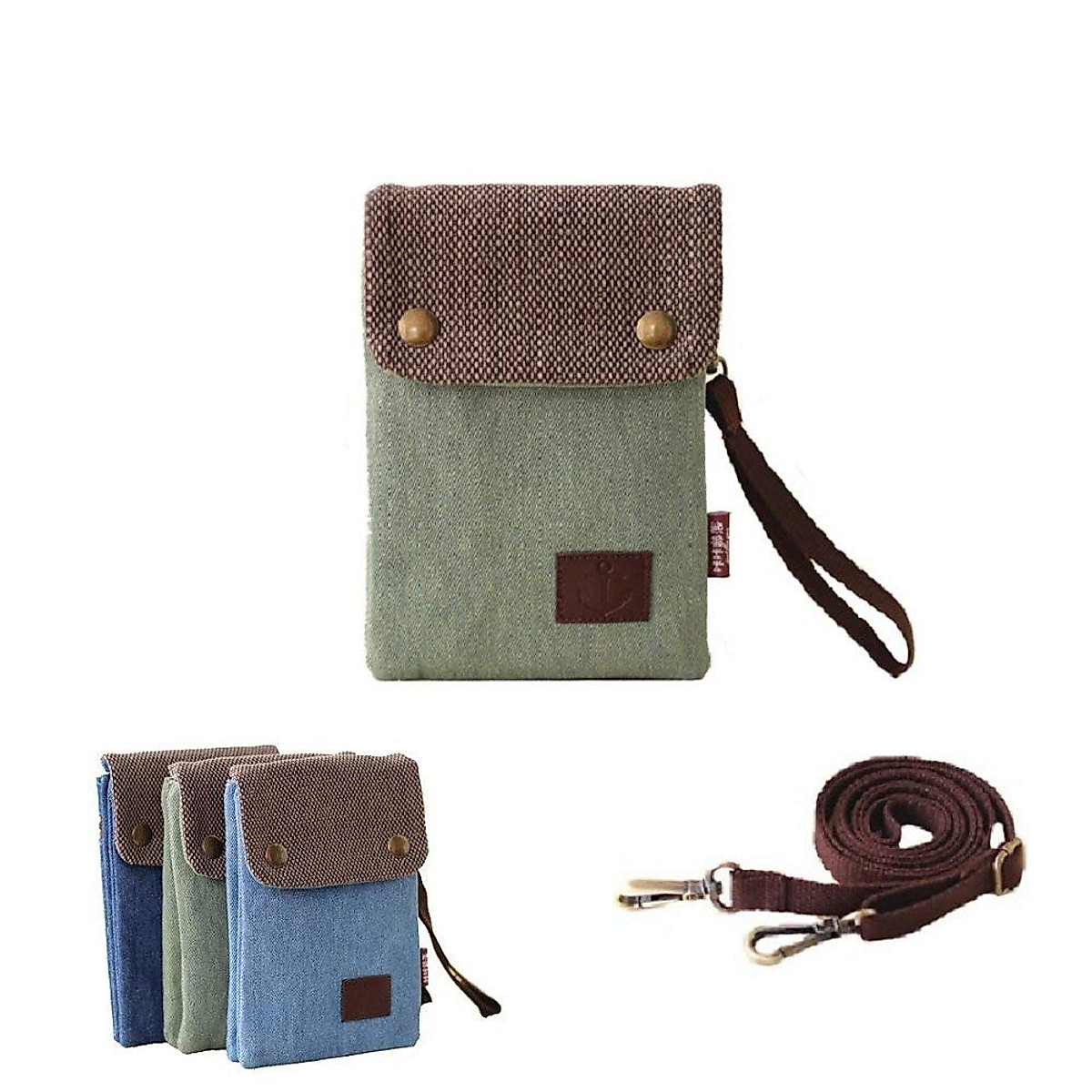 Cute Small Mini Double Pockets Crossbody Shoulder Messenger Bag Cell Phone Pouch Travel Purse Wallet Green