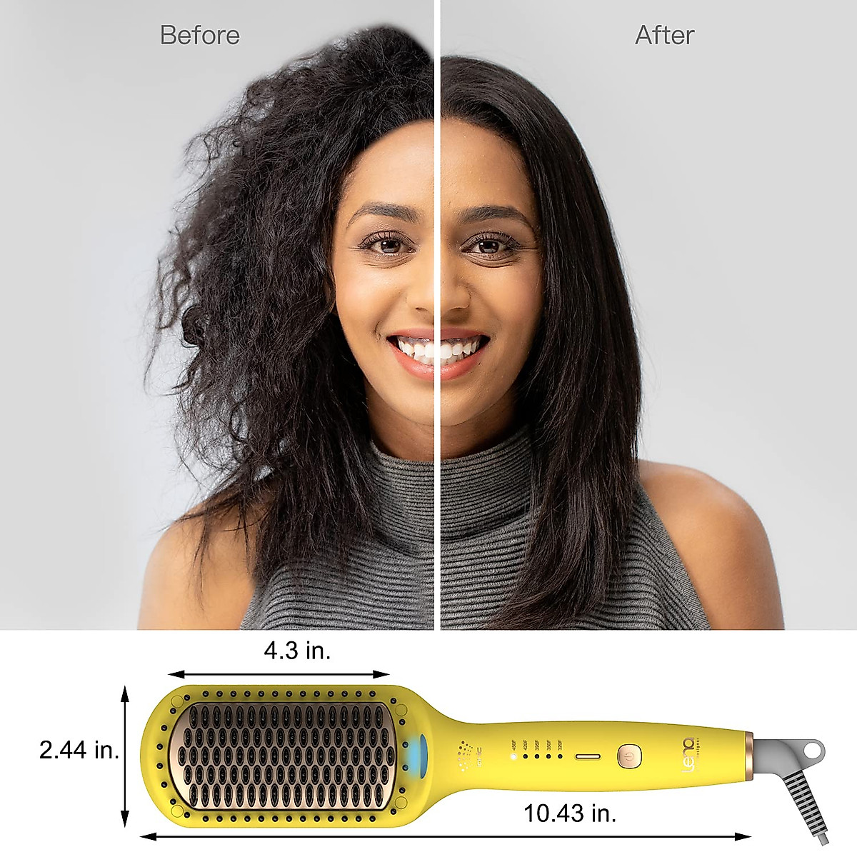 LENA Ionic Straightening Brush - Pro Flat Iron Straightener Comb and Heated Paddle Brush Styler with Extra Ion Care for Ultra Smooth Hair, Anti-Scald，Auto Off, Max 450°F (Yellow)