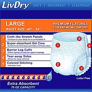 LivDry Overnight Protective Underwear Large size Count: 64