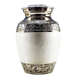 eSplanade Cremation Urn Memorial Container Jar Pot | Metal Burial Urns | Keepsake for Ashes | Brass - White - 6" Inches (Medium)