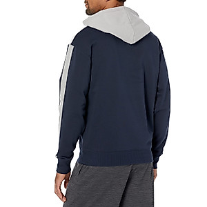 Champion Sweatshirt, Fleece Hoodie for Men, Iconic 'C' Logo Script, Navy/Dull Grey/White, Small