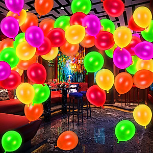 RUBFAC 120 Pcs UV Neon Balloons, Neon Glow Party Balloons UV Black Light Balloons Glow in the Dark for Birthday Decorations Wedding Glow Party Supplies Blacklight Reactive Fluorescent Balloons