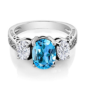 Gem Stone King 925 Sterling Silver Customized and Personalized Name Engraved Promise Love Gemstone Birthstone Fashion Mothers 3-Stone Ring For Women (Size 9)