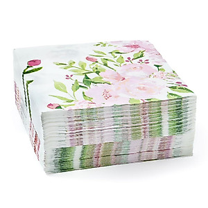 BLUE PANDA 150 Pack Pink Floral Paper Napkins, 13x13 Inches Flower Napkins, Ideal for Bridal Shower, Birthday & Spring Tea Party