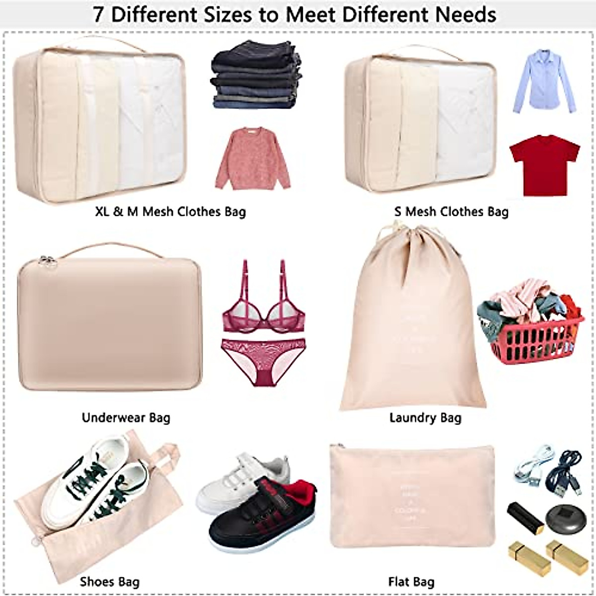 Luggage Organizers for Suitcase,14 Packs Travel Bags Organizer for Luggage,Packing Cubes for Suitcases Organizer Bags Set,Compression Packing Cubes for Travel Packing Organizers (Beige)