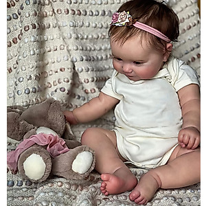 Wamdoll 20 Inches 50CM Real Baby Size Soft Touch Lifelike Reborn Baby Dolls with Rooted Hair Realistic Smiling Newborn Cuddly Body Dolls Toys Gifts for Ages Kids 3+