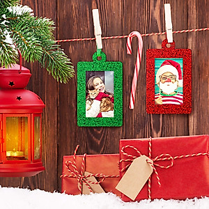 Jetec 36 Pieces Glitter Photo Frame Ornaments Bulk Christmas Tree Decorations Mini Felt Picture Frame Small Hanging Frame Xmas Gifts 2022 for Holiday Party Favors Supplies (Red, Green)