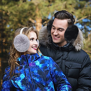 Geyoga Ear Muffs 4 Pieces Faux Fur Warm Ear Covers Foldable Winter Furry Women Ear Muffs Women's Ear Warmers (Black, Gray, Leather Pink, White)