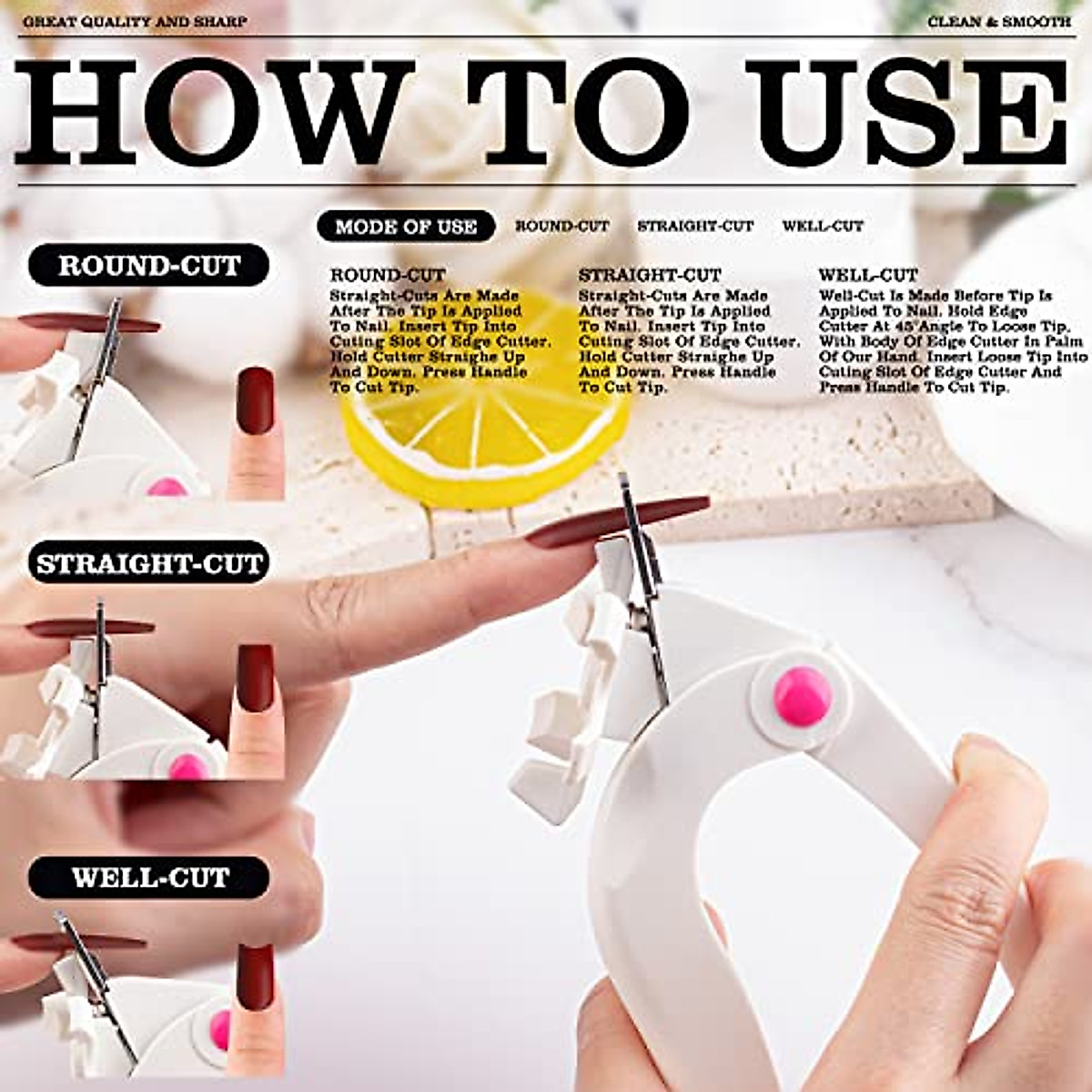 White Acrylic Nail Clipper, Dial Clippers with Sizer, Adjustable Nail Tip Cutter with Length Measurement, Stainless Steel Acrylic Nail Tips Trimmer for Fake False Nail Art Manicure Home DIY by GA&EN