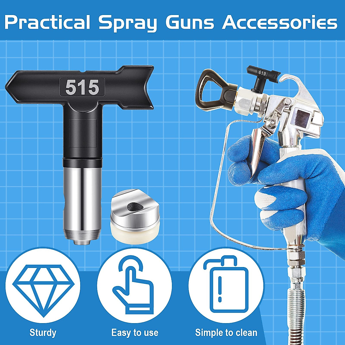 8 Pieces Spray Tip Paint Sprayer Tips Reversible Airless Spray Nozzles Tips Airless Sprayer Spraying Machine Parts for Homes Buildings Garden Decks (211, 215, 311, 315, 415, 417, 515, 517)