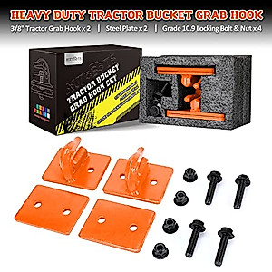 AUTOBOTS 3/8" Tractor Bucket Grab Hook (2 Pack), 15,000lbs Break Strength Grab Hooks with Grade 70 Forged Steel Bolt Compatible for John-Deere Truck UTV ATV Tractor Bucket(Orange)