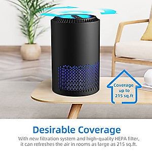 POMORON Air Purifiers, Air Purifier for Bedroom HEPA Air Filter for Smoke Pollen Dander Hair 22dB Quiet Air Cleaner for Home, Bedroom, Living Room, Kitchen - Black