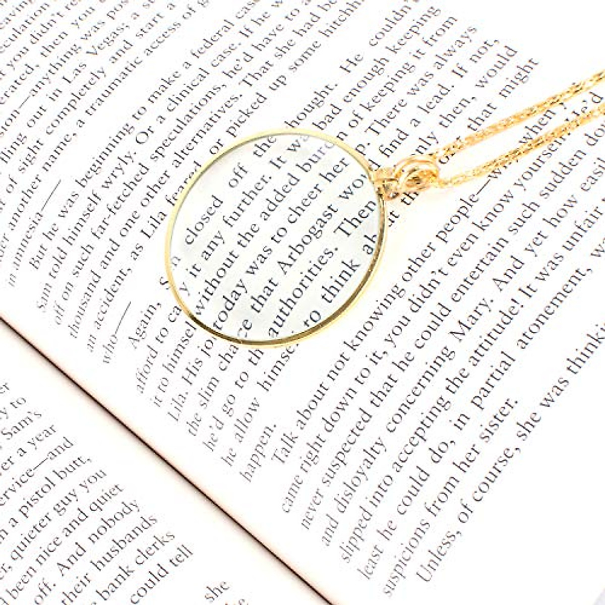 Necklace with 1-3/4 Inch Optical Magnifier Lens and 36-Inch Gold Chain for Library, Reading Fine Print, Zooming, Increase Vision, Jewelry
