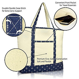 DALIX Initial Tote Bag Personalized Monogram Navy Blue Anchor Zippered Top Letter - B