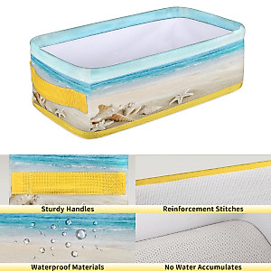 Sea Beach Starfish Bathroom Baskets for Organizing, Summer Seashell Foldable Storage Bins Toilet Paper Basket for Toilet Tank Top Fabric Storage Organizer for Shelves Closet Countertop