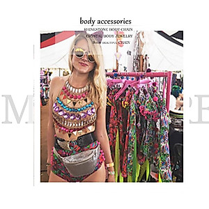 Bmirth Body Chain Rhinestone Pearl Bikini Chain Sexy Bar Chest Body Jewelry Rave Nightclub Party Festival Body Accessories for Women and Girls (Colorful-2)