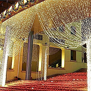 Curtain Lights 9.8ft 300led Window Curtain Icicle Lights, Waterproof Christmas Curtain String Fairy Wedding Lights for Outdoor Party Curtains Window Decorations (Warm White with Remote Control)