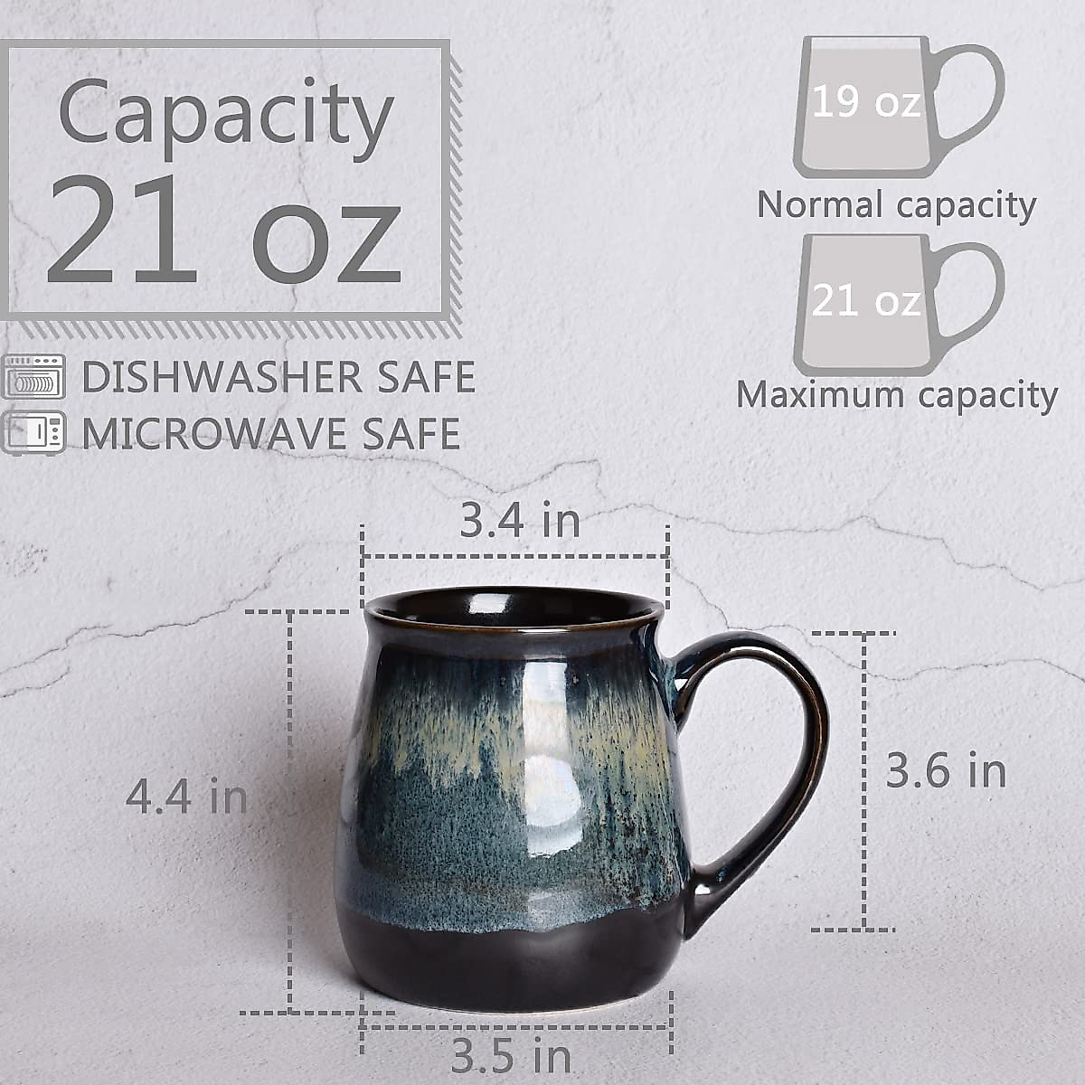 Bosmarlin Large Ceramic Coffee Mug, Big Tea Cup for Office and Home, 21 Oz, Dishwasher and Microwave Safe (Deep Blue, 1)