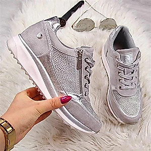 Ladmiple Womens Tennis Shoes Women's Running Shoes Non Slip Athletic Tennis Walking Sneakers Classic Casual Fashion Slip On Comfort Platform Shoes Grey