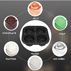 Pack 2, KooMall Large Ice Cube Tray, 3D Rose Ice Mold 2.5 Inch, Make 8 Giant Cute Flower Shape Ice, Silicone Fun Big Ice Ball Maker for Cocktails Juice Whiskey Bourbon Freezer, 1 Pink & 1 Black