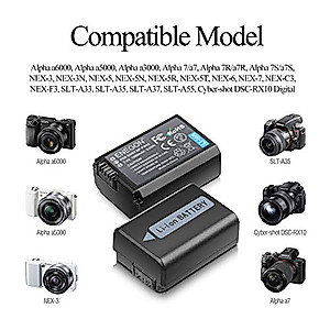 ENEGON NP-FW50 Battery (2-Pack,1300mAh) and Dual Charger for Sony A6000, A6400, A6300, A6500, A7, A7II, A7RII, A7SII, A7S, A7S2, A7R, A7R2, A55, A5100, RX10 Accessories