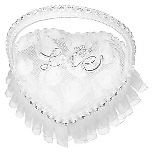 VICASKY Lace Ring Pillow Ring Bearer Cushion Wedding Ring Pillow Heart Shape Ring Pillow Ring Barrier Pillow for Wedding Heart Shaped Ring Pillow Ring Bracket Box Pearl Bride Satin