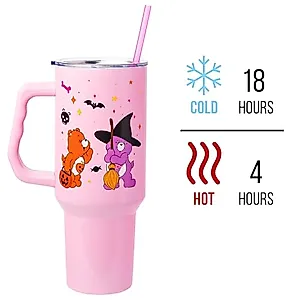 Silver Buffalo Care Bears Tumbler - Harmony, Cheer, Share & Trick-or-Sweet Bears - Stainless Steel, 40 Ounces, Fits Standard Cup Holder