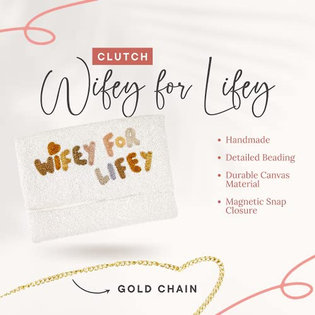 WIFEY FOR LIFEY Clutch Purse, Wifey Clutch Bag, Bride Clutch, Hand Beaded Purse, Gifts for Engagement, Bridal Shower, Bachelorette, Wedding Party