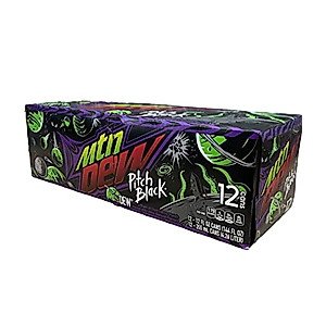 Mountain Dew Pitch Black Soda - Munchie Box Stash (Regular, Pack of ( 12 ) 12 Oz Cans)