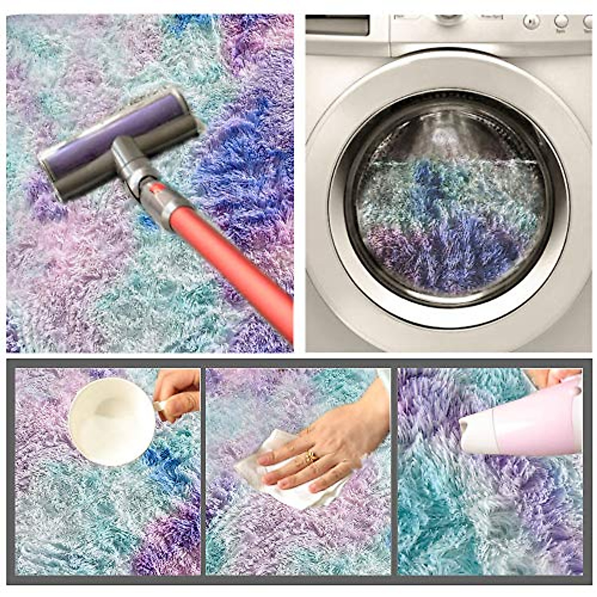 Meeting Story Shaggy Tie Dye Rugs for Girls Living Room Nursery Kids, Fluffy Shag Fuzzy Soft Carpet for Bedroom, Indoor Foyer Floor Mat, Thick Plush Bedside Area Rug Non-Skid (Blue Purple,3'x5')