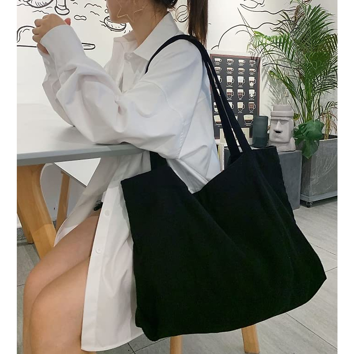 Women Corduroy Tote Bag Big Capacity Satchel Shoulder Bag Travel Bag Crossbody Bag Stylish Tote Handbag Hobo Bag 2022, Black