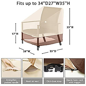 Tuyeho Patio Chair Covers, Outdoor High Back Chair Cover, 600D Heavy Duty and Waterproof Outdoor Patio Furniture Cover, Tear-Resistant, 35" D x 28" W x 35" H, Beige & Brown