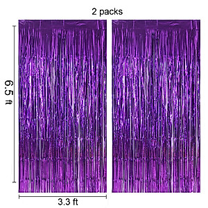 Purple Backdrop Curtains for Party Supplies - 6.5x6.5 ft, Pack of 2 | LILF Foil Fringe Curtain Streamers Tinsel Backdrop for Birthday Bachelorette Party Decorations Photo Booth Props