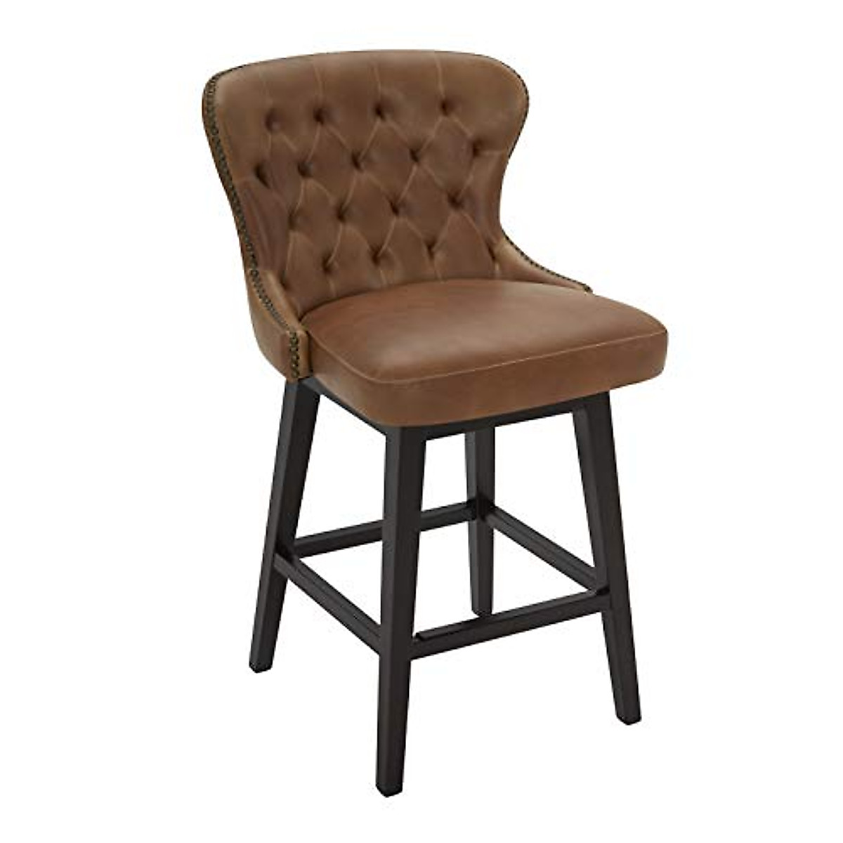 Amazon Brand – Stone & Beam Morgan Faux Leather Memory-Swivel Counter-Height Barstool, 38.2"H, Brown