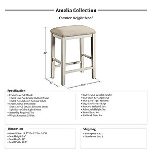 Lexicon Amelia 4-Piece Counter Height Dining Set, Antique White