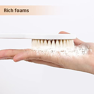 2Pack Back Scrubber for Shower, Qewro Stiff Bristles Dry Brushing Body Brush for exfoliating Back, Back Brush Long Handle for Shower Back Use Skin Washer Lymphatic Drainage, Bath Brush for Men Women