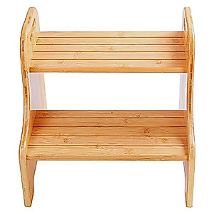 Bamboo 2 Step Stool with Non-Slip Step Treads and 2 Cutout Handles