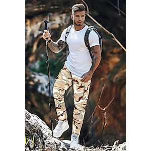 GINGTTO Men's Convertible Outdoor Hiking Pants Slim Fit Tactical Pants for Men Stretch Joggers Golf Travel Pants Camo Khaki 38